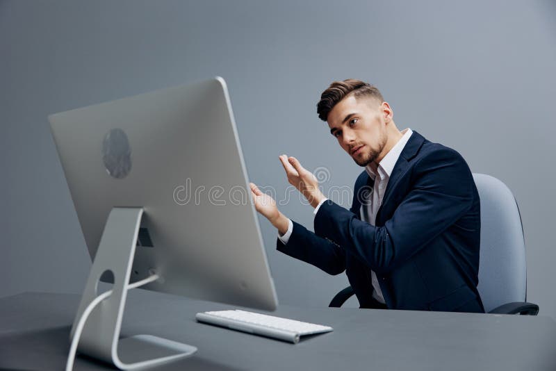 Manager Sitting at a Desk in Front of a Computer Executive Stock Image ...
