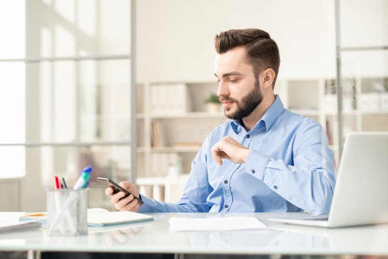 Manager with smartphone stock image. Image of profession - 144835607