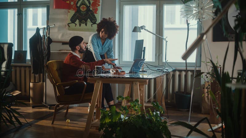 Manager and Specialist Talk, Use Computer in Creative Office. Young ...