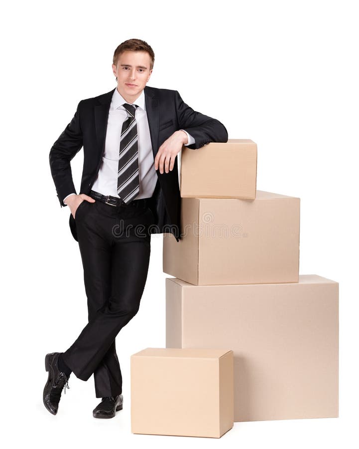 Manager Stands Near Pile of Pasteboard Boxes Stock Image - Image of ...