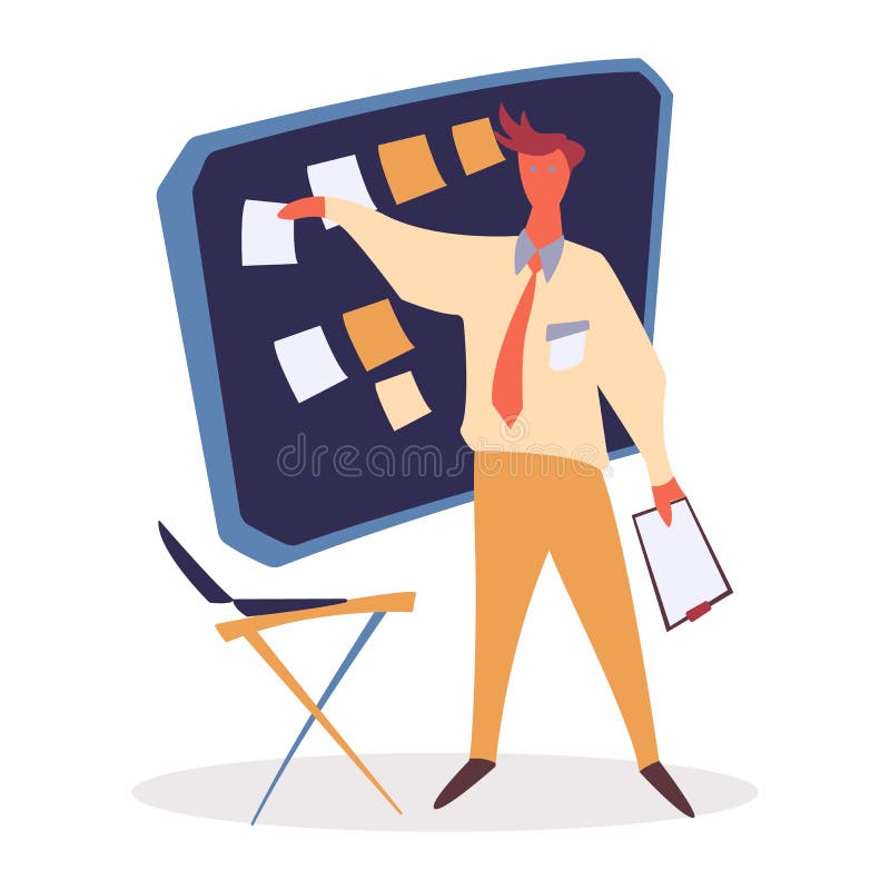 Manager with Stickers and Memos on Board at Work Stock Vector ...