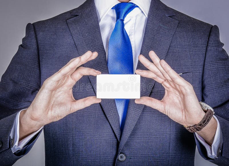 Manager in Suit Holding a Business Card Stock Image - Image of ...