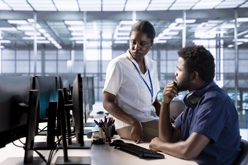 Manager Supervising it Expert Working in Server Room Maintaining ...