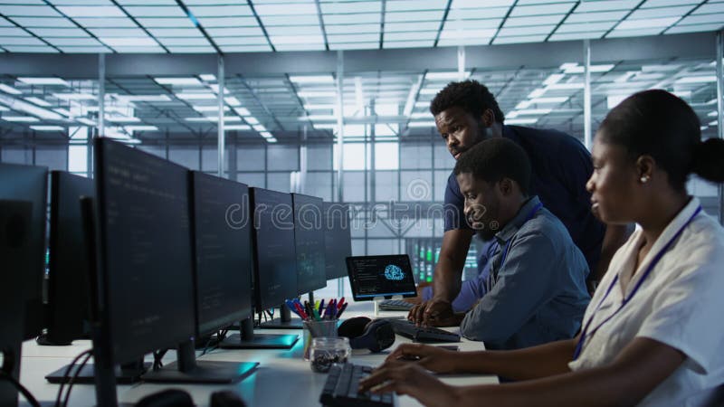 Employee Entering Data Center, Beginning Job Shift, Monitoring ...