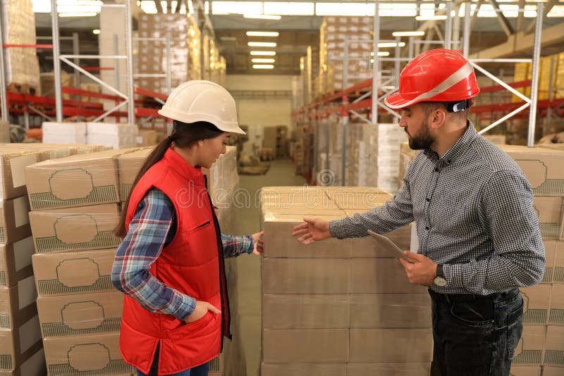 Manager and Supervisor at Warehouse. Logistics Center Stock Photo ...