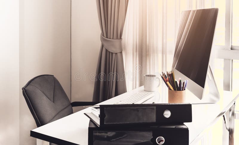Manager Table With Desktop Computer And Business Notes Stock Image ...