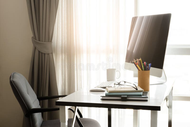 Manager Table with Desktop Computer and Business Notes Stock Photo ...