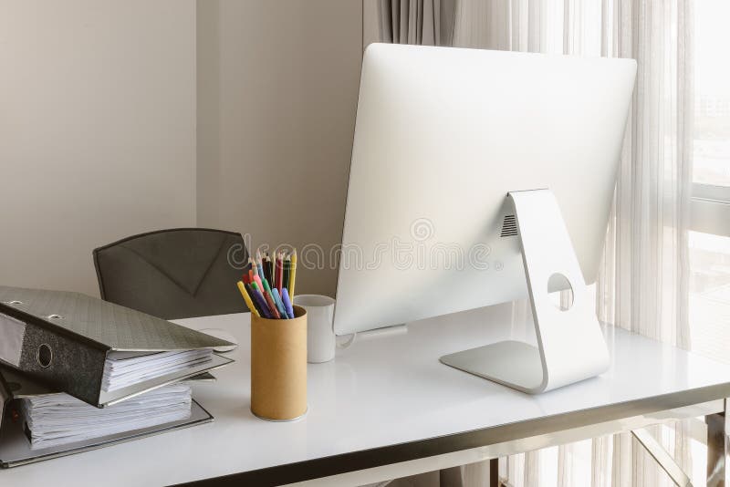 Manager Table with Desktop Computer and Business Notes Stock Photo ...