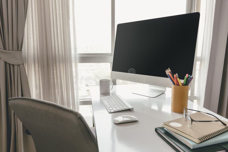 Manager Table with Desktop Computer and Business Notes Stock Image ...