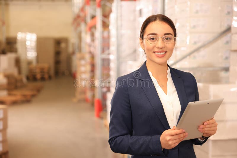 Manager with Tablet Working at Warehouse. Logistics Center Stock Image ...