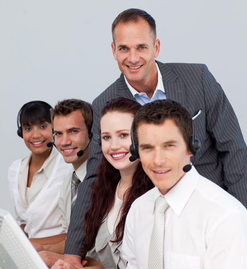 Manager Talking To His Team in a Call Center Stock Image - Image of ...
