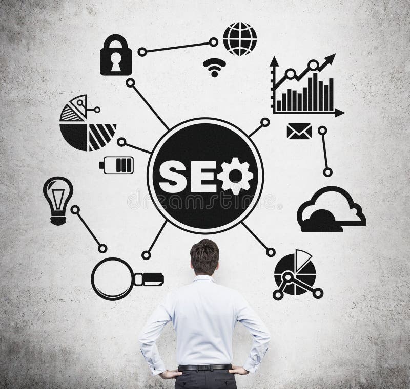 A Manager is Thinking about SEO Optimisation Process. Stock Image ... A Manager is Thinking about SEO Optimisation Process. Stock Image ...