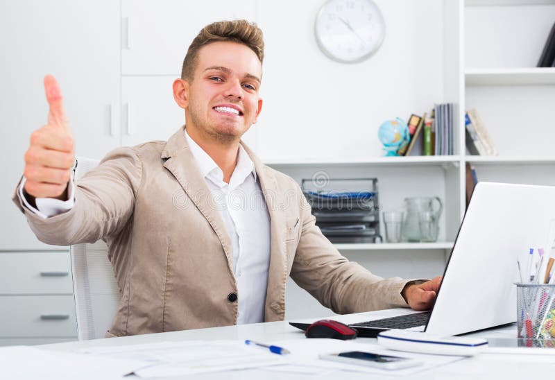 Manager with Thumbs Up Gesture Stock Photo - Image of agency, member ...