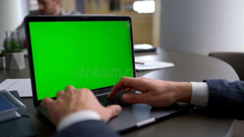 Manager Typing Computer Chromakey Analyze Corporate Data in Office ...