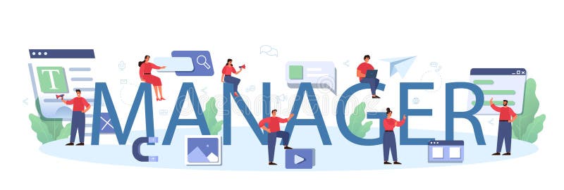 Manager Typographic Header. Idea of Digital Strategy and Content Stock ...