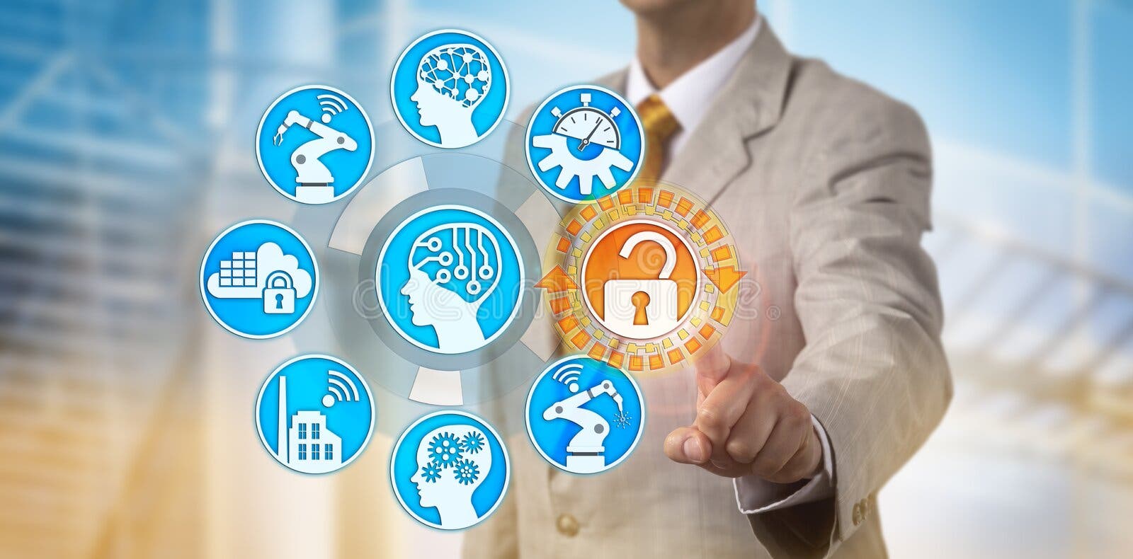 Manager Unlocking Access To a Work Team Via Cloud Stock Photo - Image ...