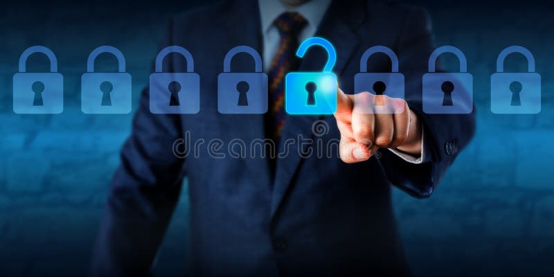 Manager Unlocking a Virtual Lock in a Lineup Stock Image - Image of ...