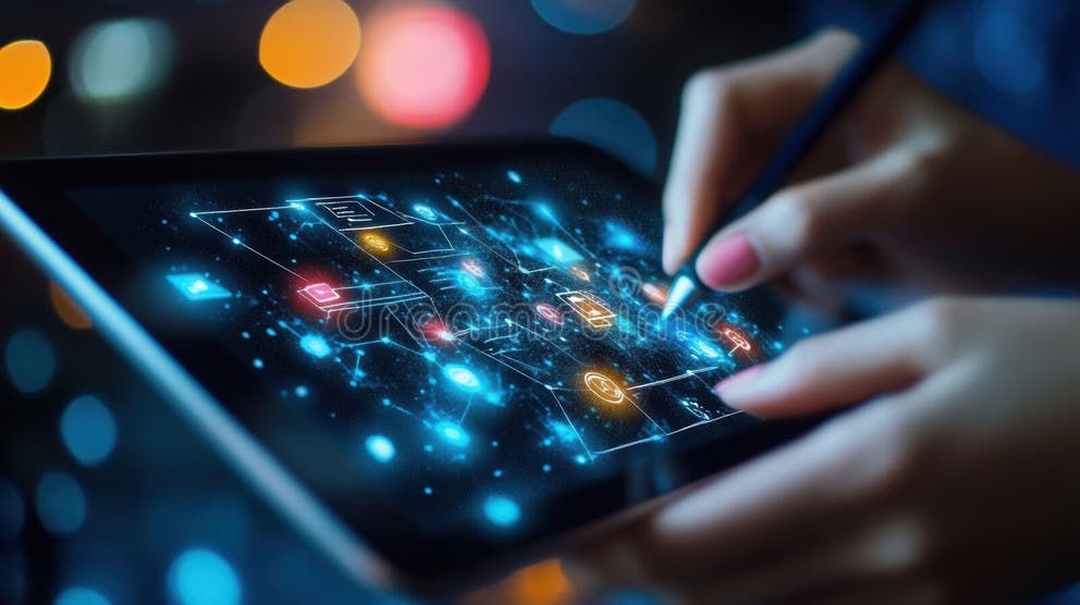 Manager Using Digital Pen on Tablet, Optimizing Manufacturing Process ...