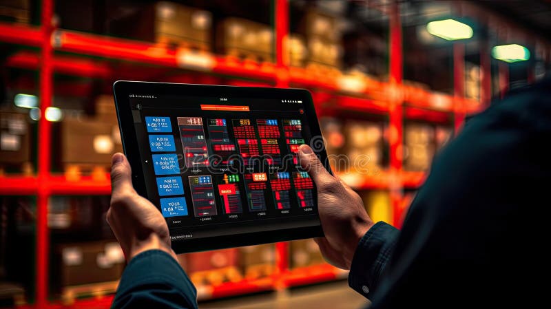 A Manager Using Digital Tablet Showing Warehouse Software Management ...