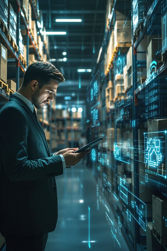 Manager Using Futuristic Interface Analyzing Data in Warehouse ...
