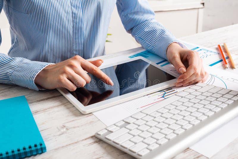 Manager Using Tablet Computer with Blank Screen Stock Image - Image of ...