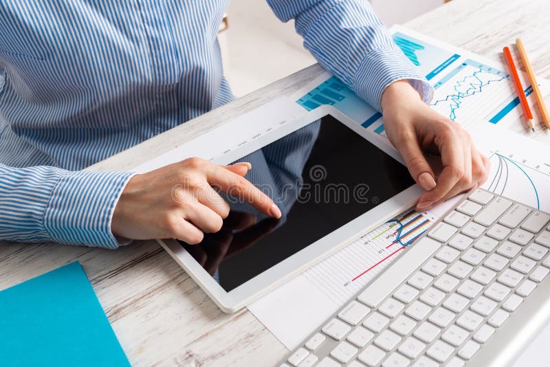 Manager Using Tablet Computer with Blank Screen Stock Image - Image of ...