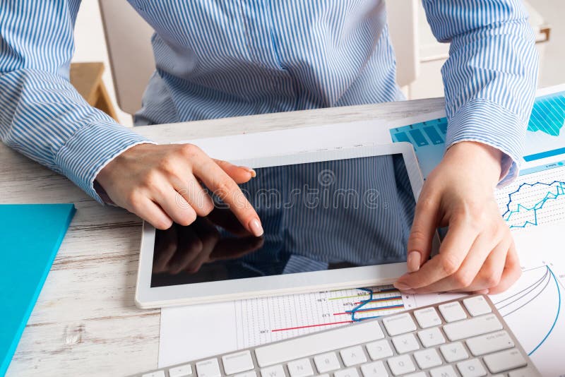 Manager Using Tablet Computer with Blank Screen Stock Image - Image of ...