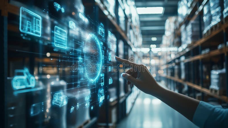 Manager Using Transparent Digital Touchscreen To Control Inventory in ...