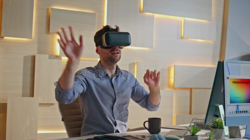Manager Using Vr Glasses at Office Closeup. Developer Touching Virtual ...