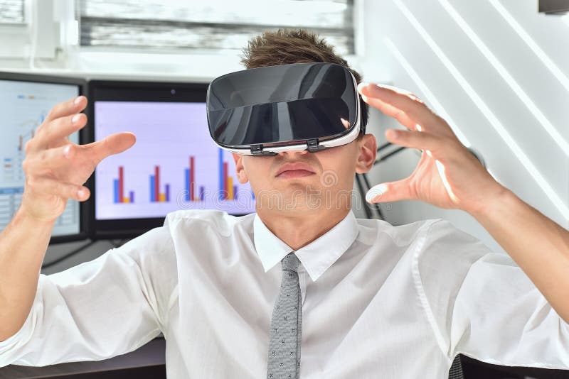 Manager with VR Headset Working Stock Photo - Image of digital, design ...