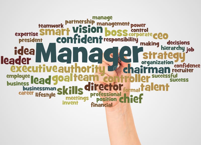 Manager Word Cloud and Hand with Marker Concept Stock Illustration ...