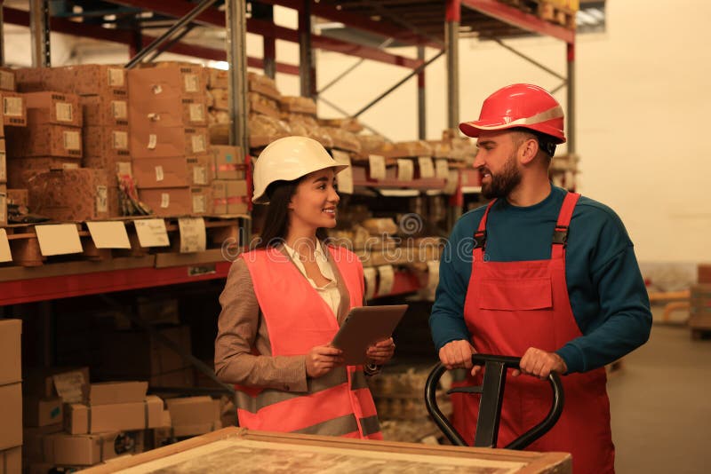 Manager and Worker at Warehouse. Logistics Center Stock Image - Image ...