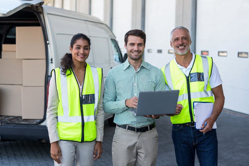 Manager and Workers are Smiling and Posing Face To the Camera Stock ...