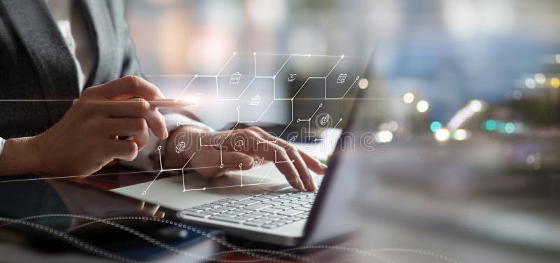 Manager Working with Business Structure in Office on Virtual Screen ...