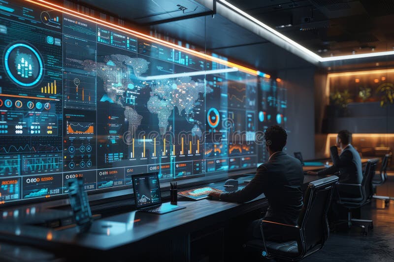 Manager Working with a 3D Business Model, High-tech Workspace, Digital ...