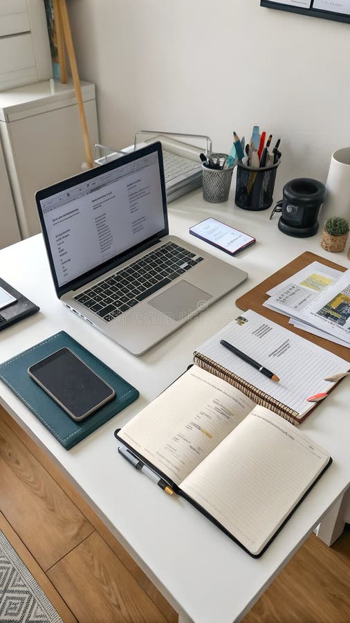 Manager Working Desk with Laptop Computer. Document. Paperwork and ...