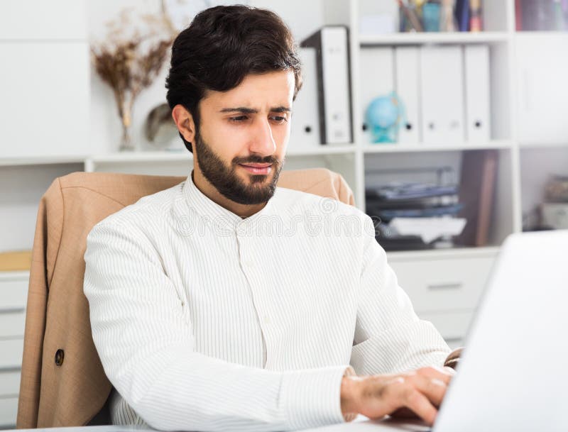 Manager Working at Pc in Office Stock Image - Image of cheerful ...