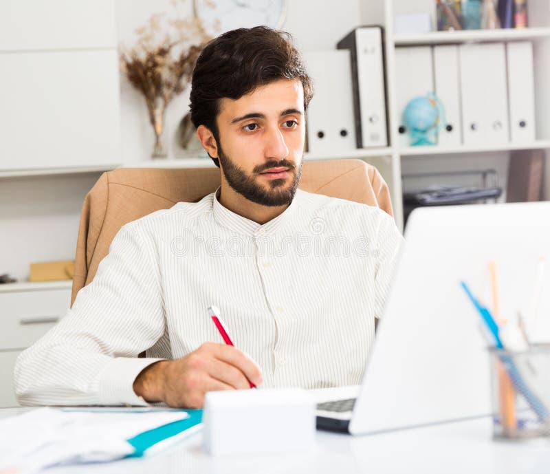 Manager Working at Pc in Office Stock Image - Image of career ...