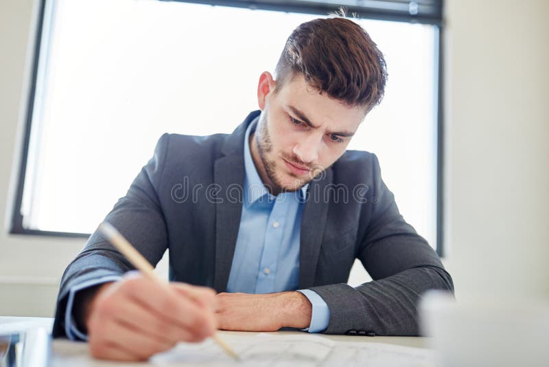 Manager Working and Writing in Concentration Stock Photo - Image of ...