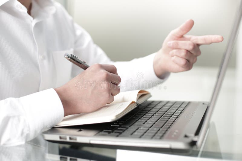 The Manager Works at the Computer in the Office Stock Image - Image of ...