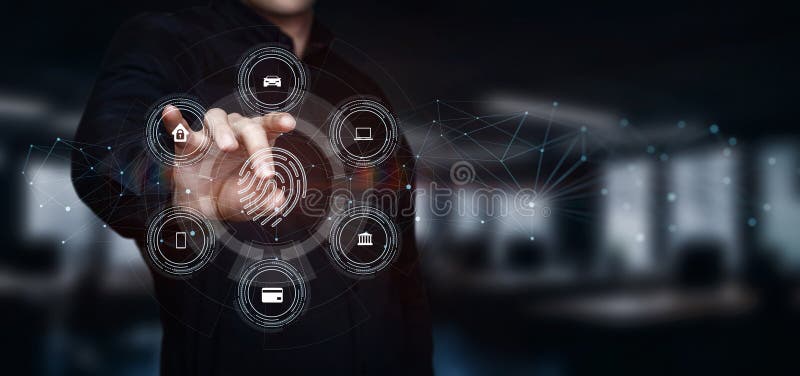 The Manager Works with the Fingerprint-scanning Interface Stock Photo ...