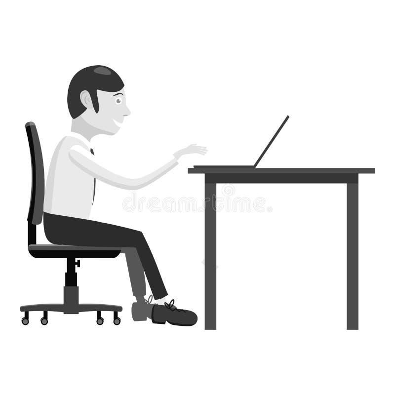 Manager Works at Table Icon, Gray Monochrome Style Stock Vector ...