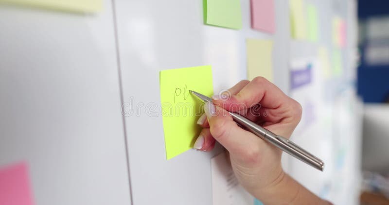 Manager Writes Plan on White Board on Sticker Slow Motion 4k Movie ...