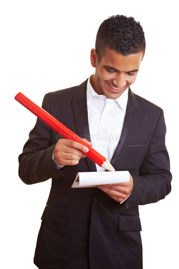Manager Writing with Red Pencil Stock Image - Image of notepad, male ...