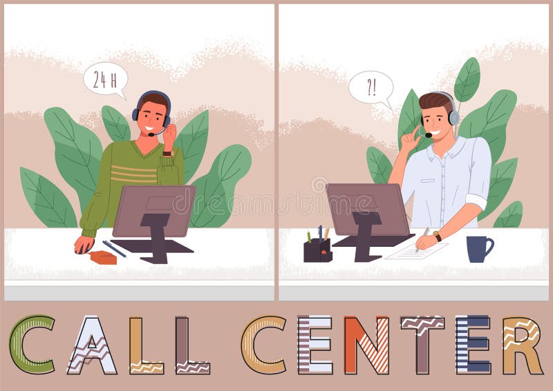 Managers in Call Center Hotline. Online Customer Support Worker ...