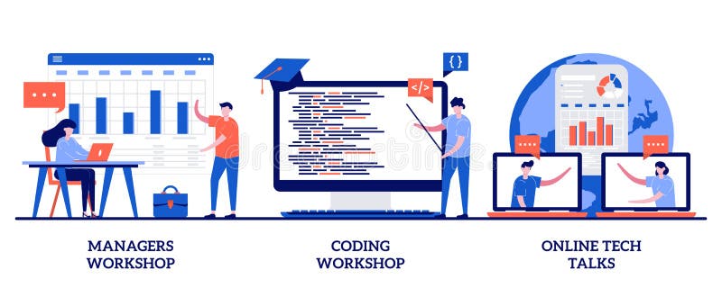 Managers, Coding Workshop, Online Tech Talks Concept with Tiny People ...