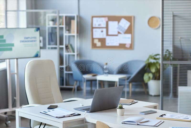 Managers Workplace with Laptop Computer on Desk Stock Image - Image of ...