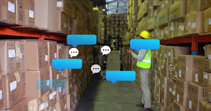Managing Inventory, Warehouse Worker Using Chat Bubble Animation for ...