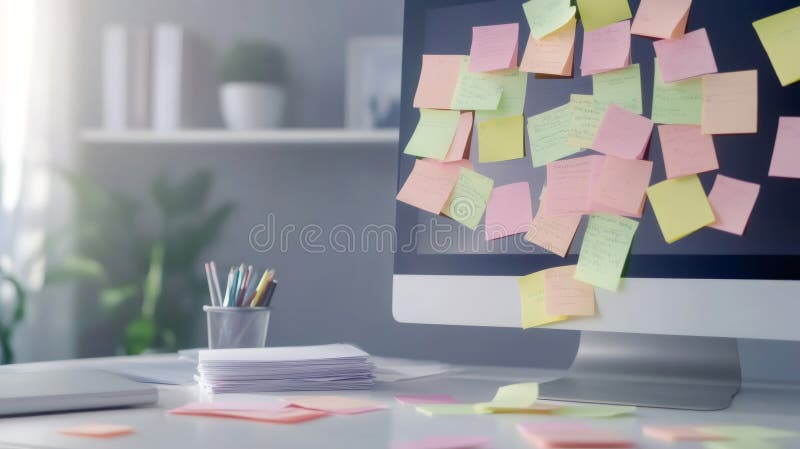 Managing Multitasking and Stress with Sticky Notes Stock Image - Image ...