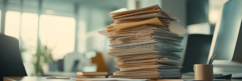 Managing Overwhelming Workload with Stacked Documents Stock Photo ...